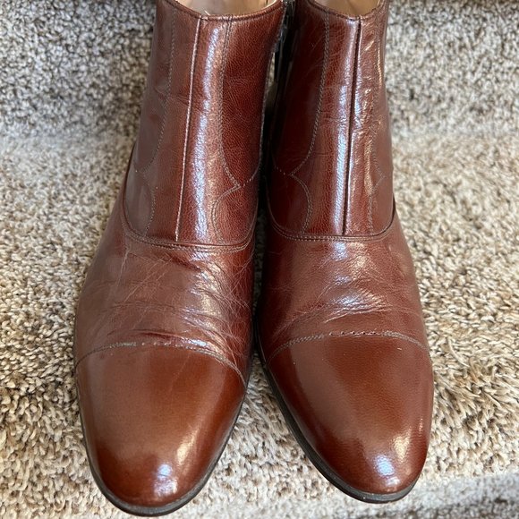 Rodolfo Valentino | Shoes | Rodolfo Valentino Mens Dark Tan Leather Cap Toe Side Zip Ankle Boots ...